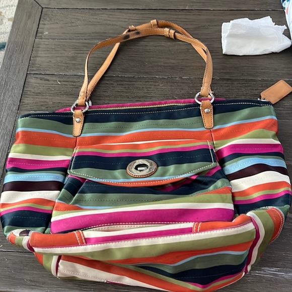 Coach | Bags | Multicolor Satin Striped Large Coach Bag Many Pockets ...